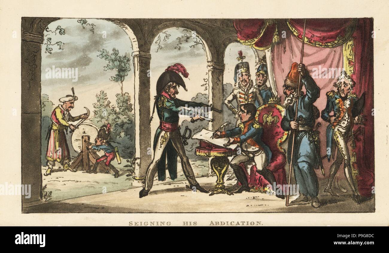Napoleon Bonaparte forced to abdicate by Marshal Michel Ney who holds ...
