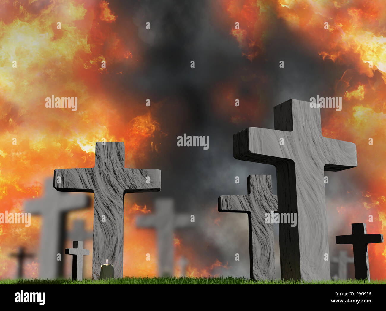graves on a graveyard in hell 3d-illustration Stock Photo - Alamy