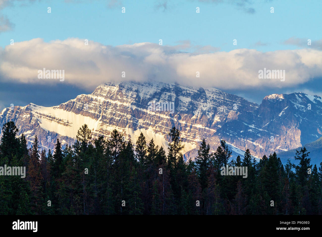 Close up of Mount Edith Cavell in Jasper National Park with the glow of ...
