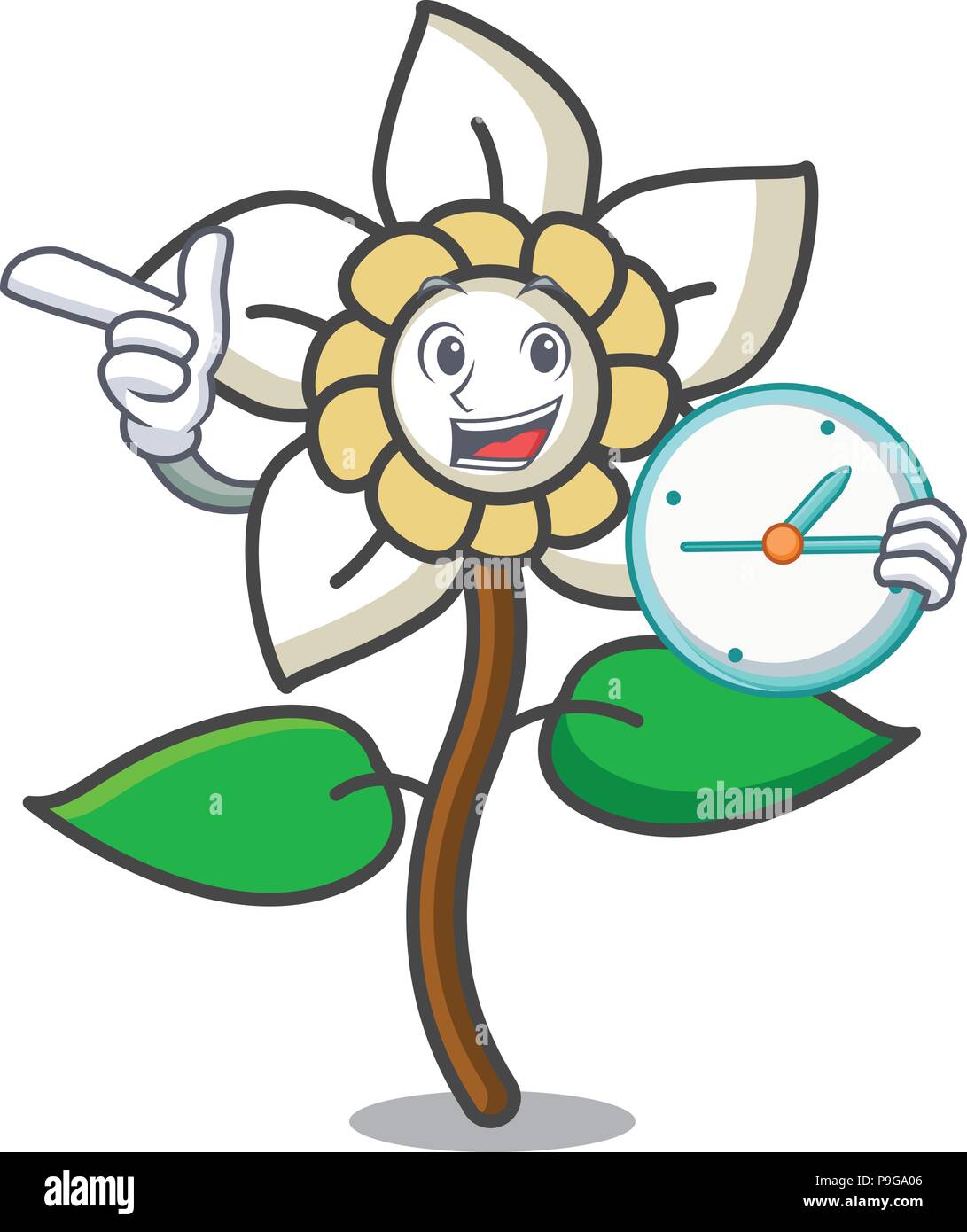 With clock jasmine flower character cartoon vector illustration Stock ...