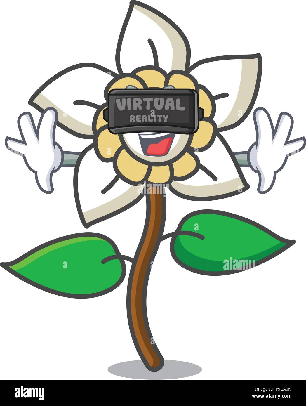 Virtual reality jasmine flower mascot cartoon vector illustration Stock ...