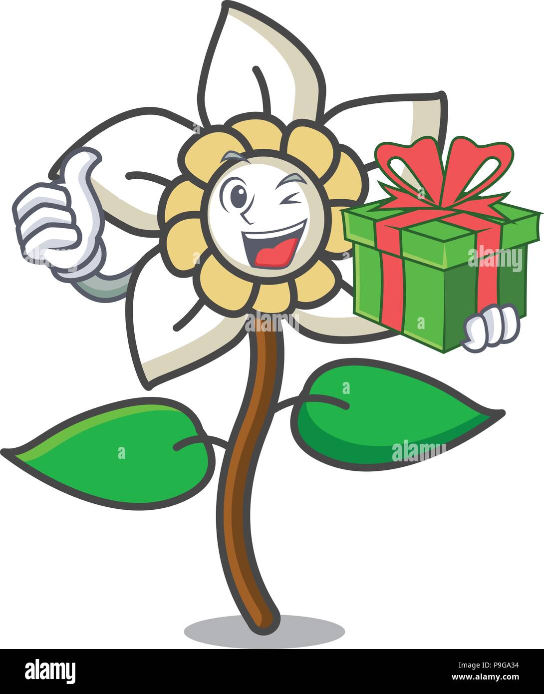 With gift jasmine flower mascot cartoon vector illustration Stock ...