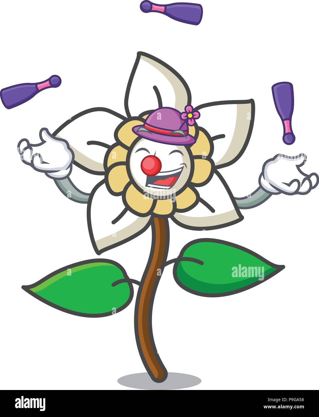 Juggling jasmine flower mascot cartoon vector illustration Stock Vector ...
