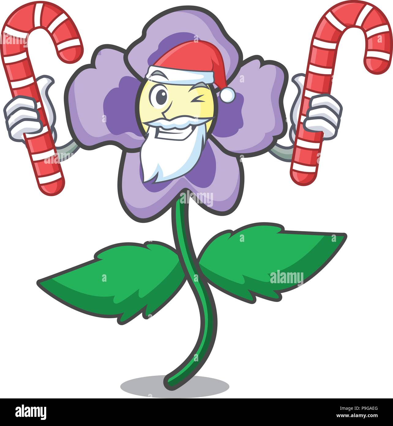 Santa with candy pansy flower mascot cartoon vector illustration Stock ...