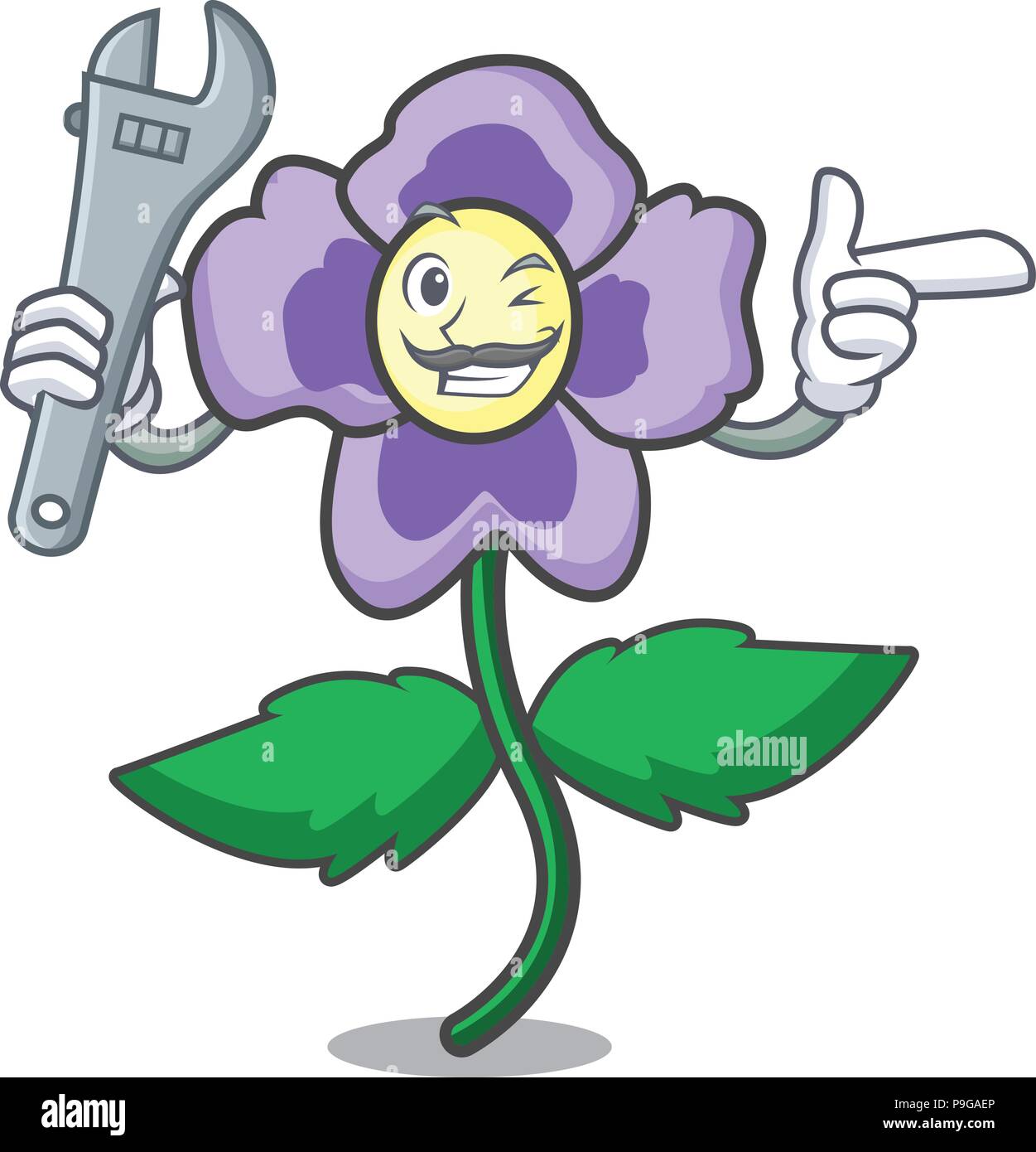 Mechanic pansy flower mascot cartoon vector illustration Stock Vector ...