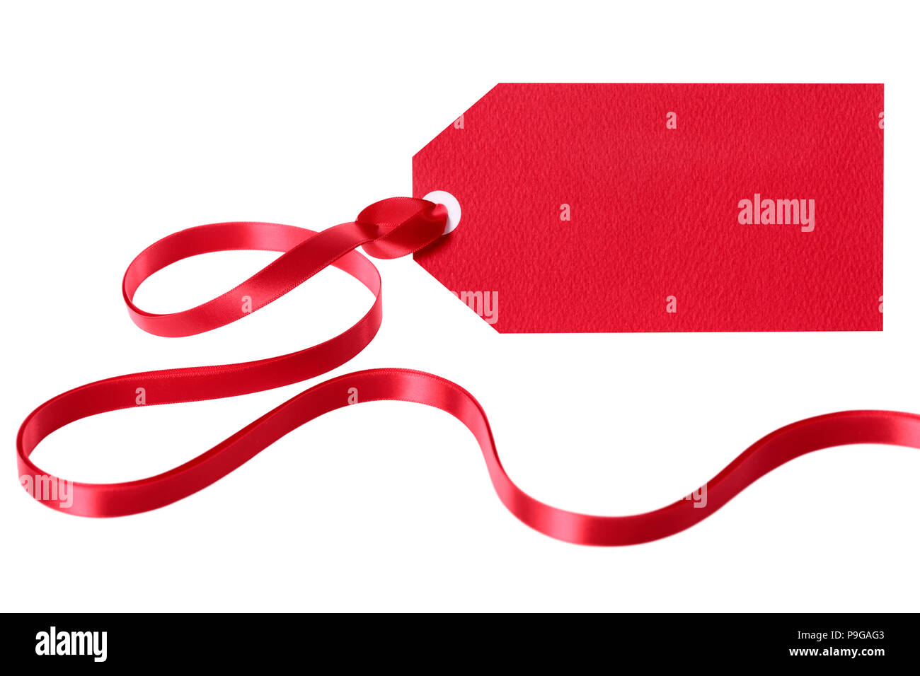 Red gift tag or label with ribbon isolated on white background Stock ...