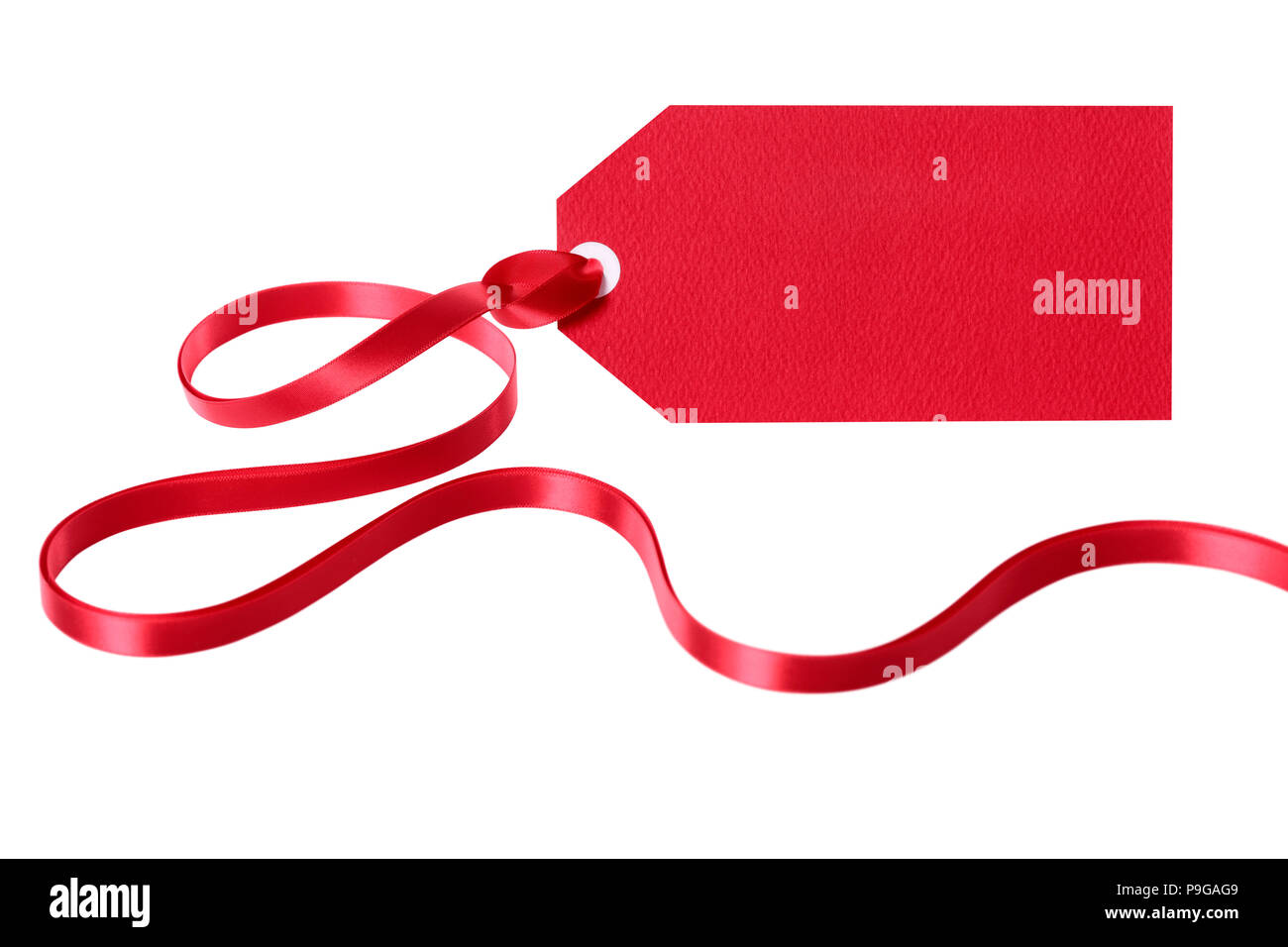Red gift tag or label with ribbon isolated on white background Stock ...