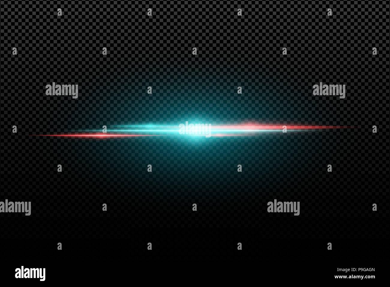 Light effect on a transparent background. Horizontal red an blue flash ...