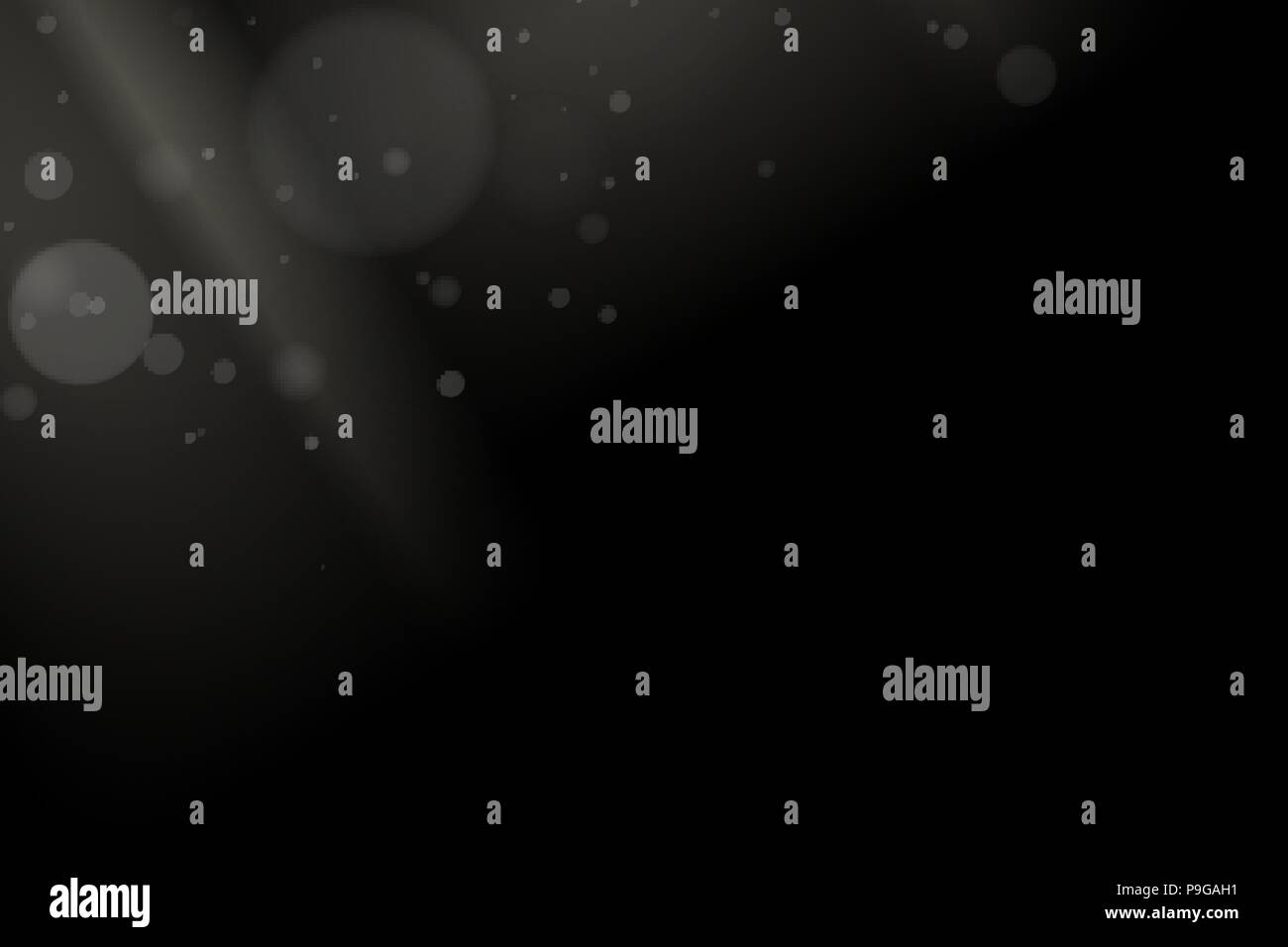 White glares bokeh on a black background. Rays light side. Light effect ...