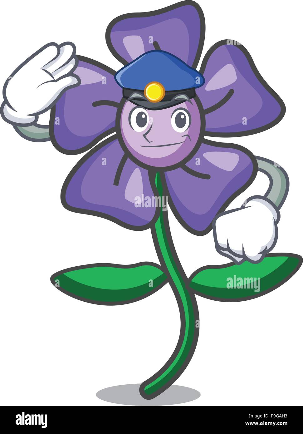 Police periwinkle flower character cartoon vector illustration Stock ...