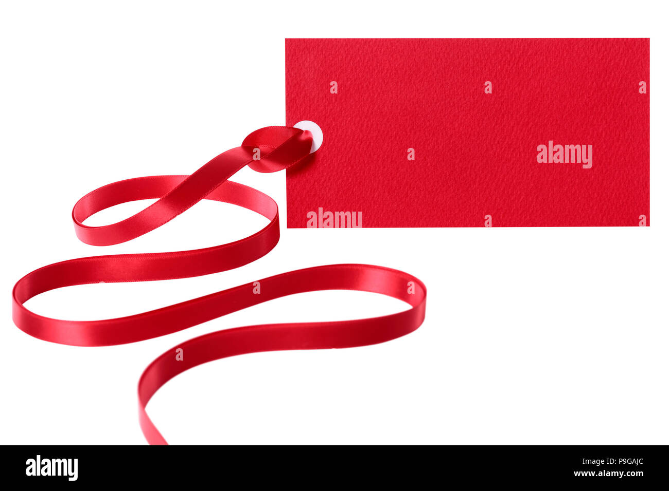 Price tag ticket or label with red ribbon isolated on white background ...