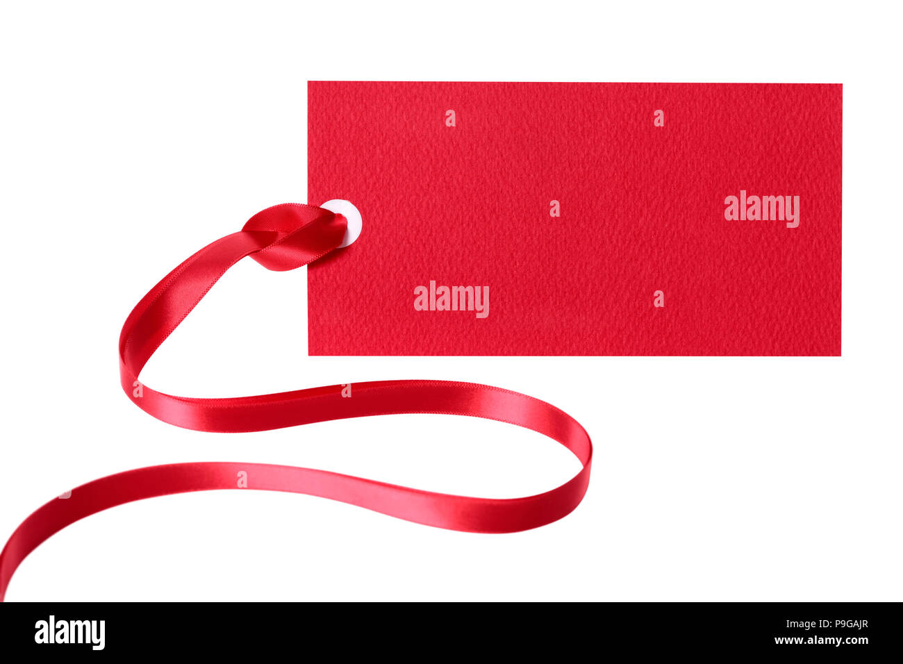 Price tag ticket or label with red ribbon isolated on white background ...