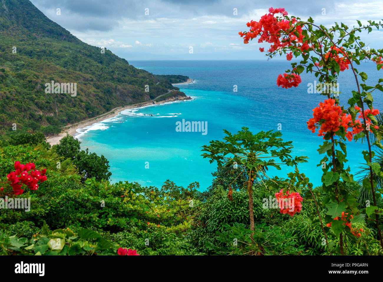 amazing scenic Caribbean tropical landscape, blue bay top view ...