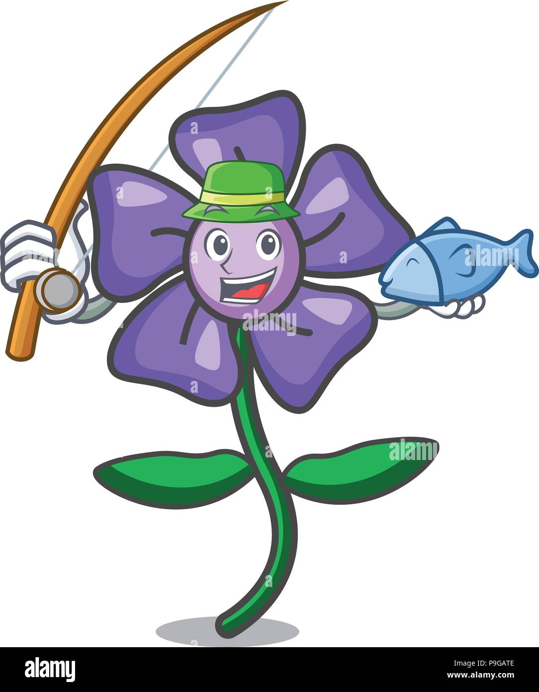 Fishing periwinkle flower mascot cartoon vector illustration Stock ...