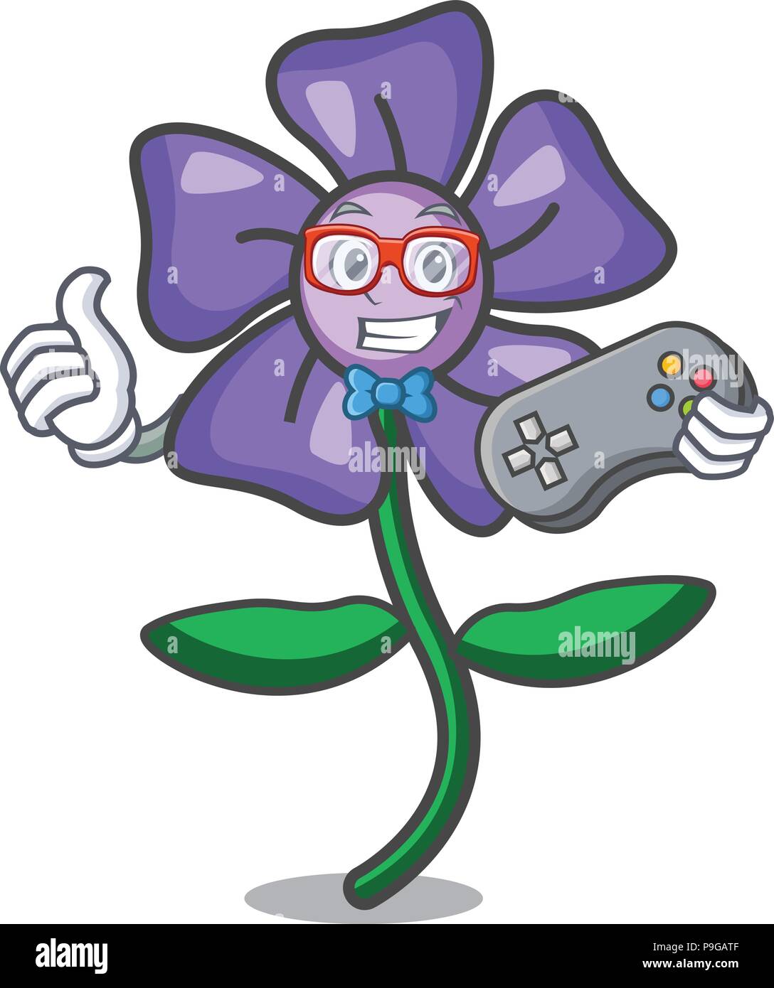 Gamer periwinkle flower mascot cartoon vector illustration Stock Vector ...