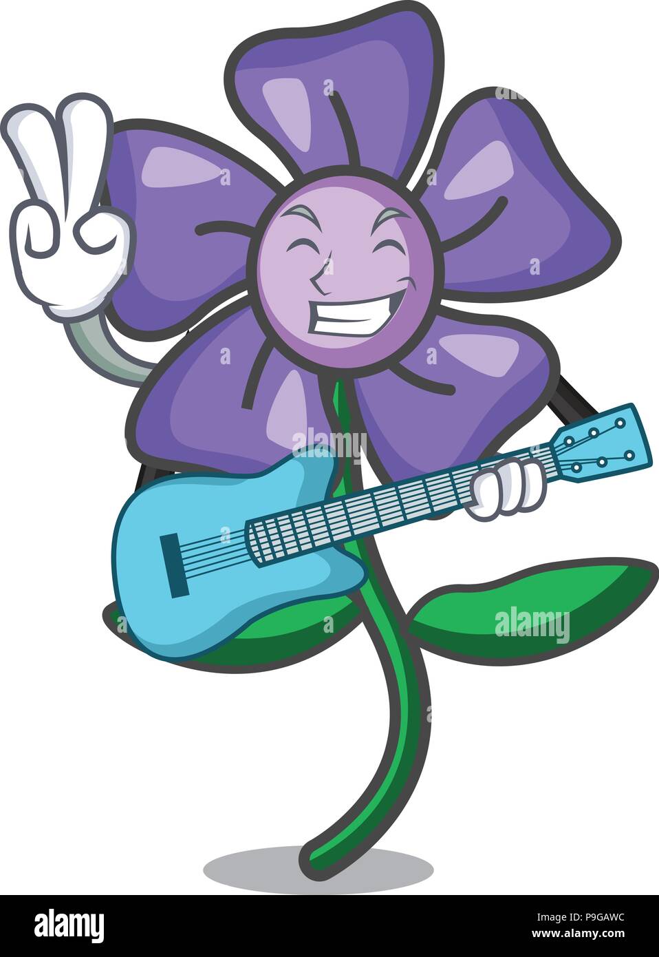 With guitar periwinkle flower mascot cartoon vector illustration Stock ...