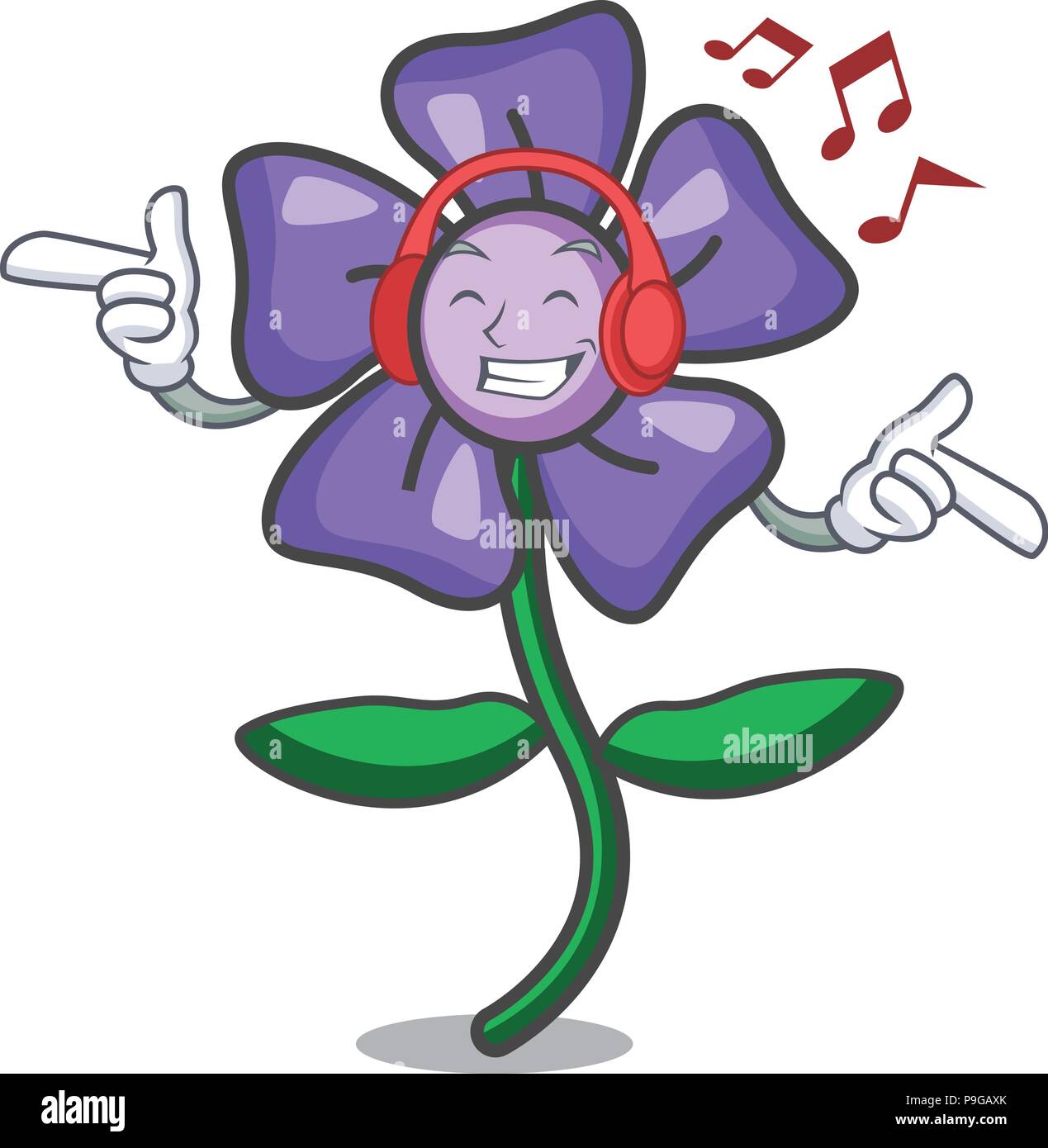 Listening music periwinkle flower mascot cartoon vector illustration ...