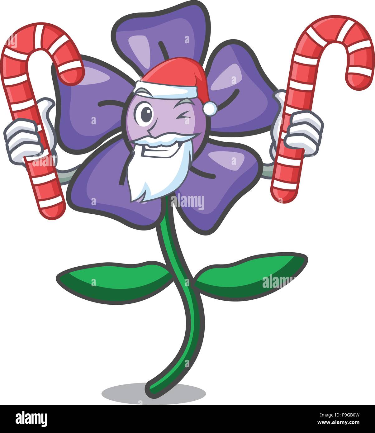 Santa with candy periwinkle flower mascot cartoon vector illustration ...