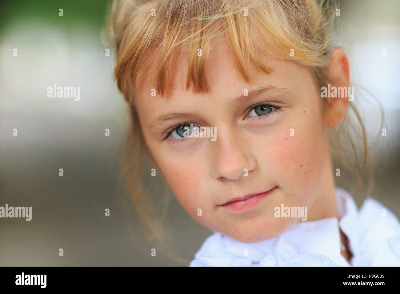 little girl's face closeup, kid's portrait, thoughtful or pensive child ...