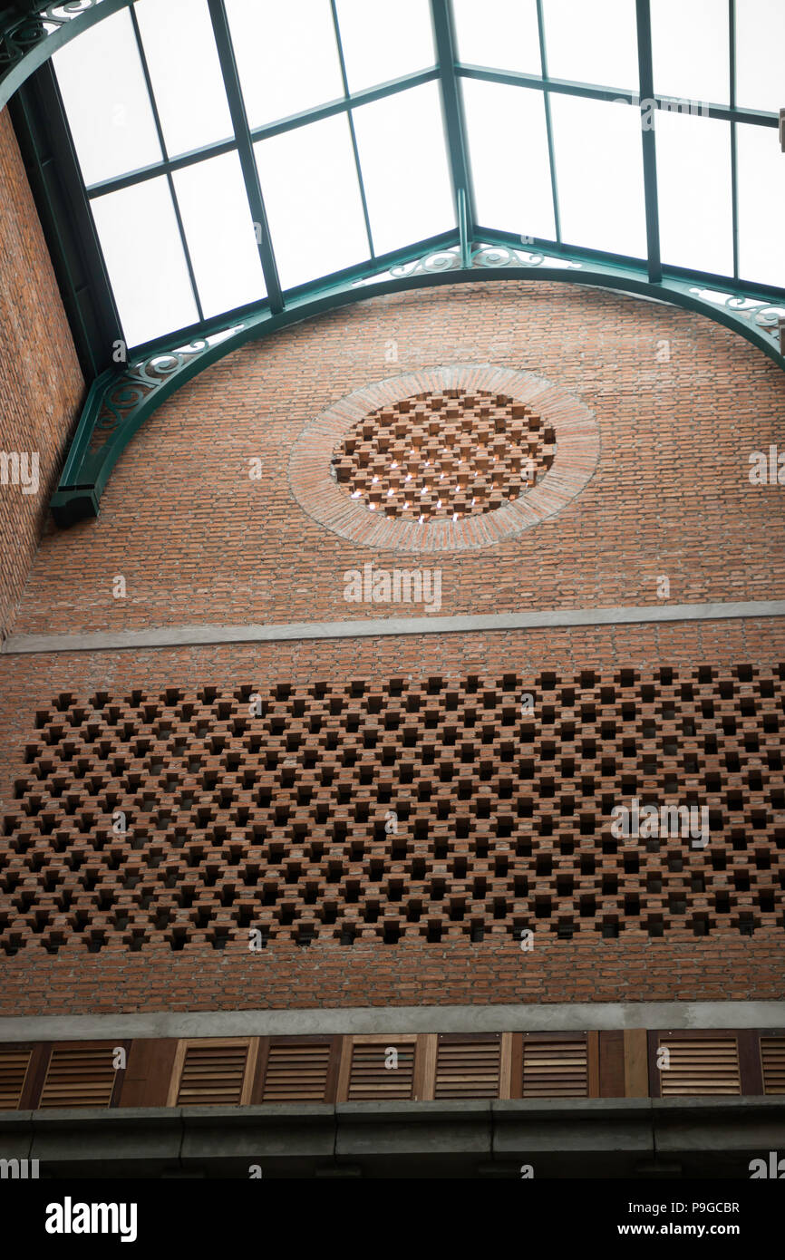 Brick wall building with light lamp, stock photo Stock Photo - Alamy