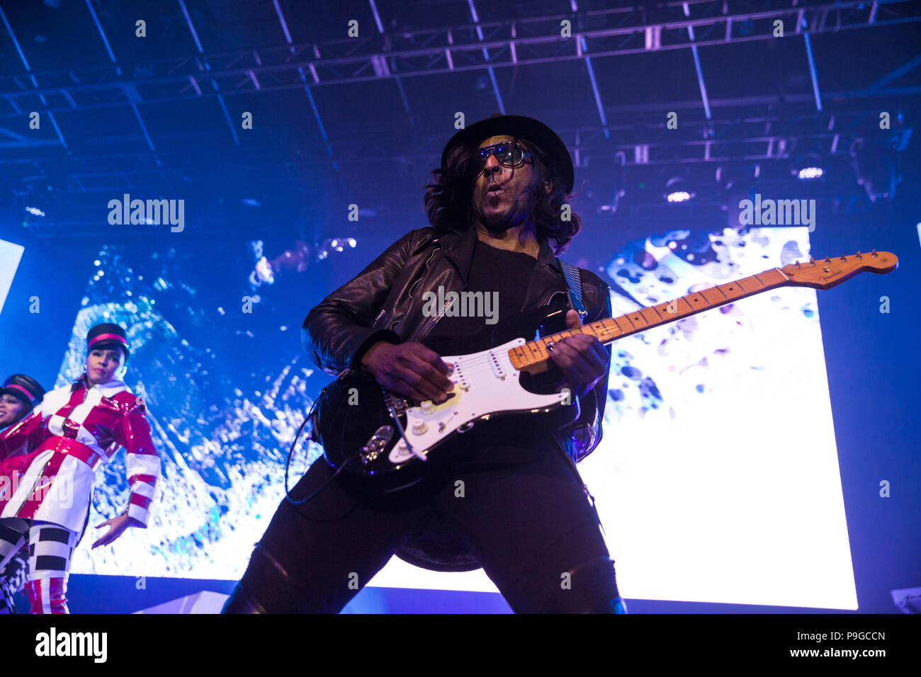 July 16th 2018. Guitarist Kellindo Parker performs with Janelle Monae ...