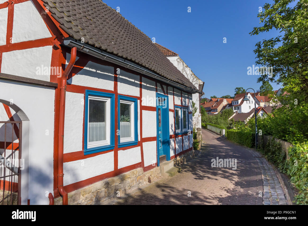 Colorful half timbered house in historic city Warburg, Germany Stock ...