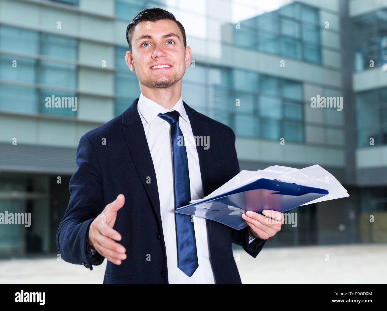 Employee is signing successful contract outdoors near office Stock ...