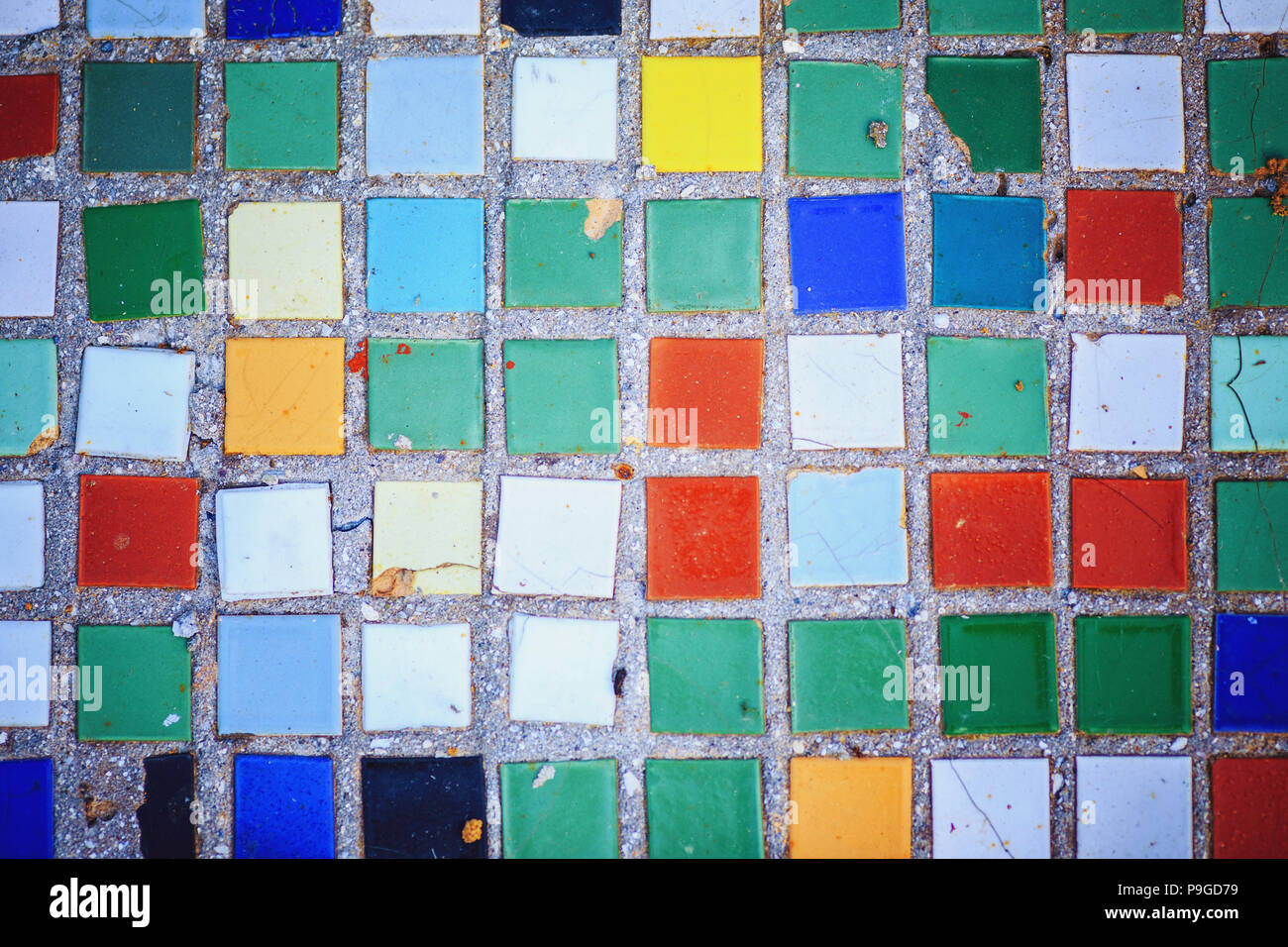 Old vintage broken Mosaic colorful tiles pattern Stock Photo - Alamy