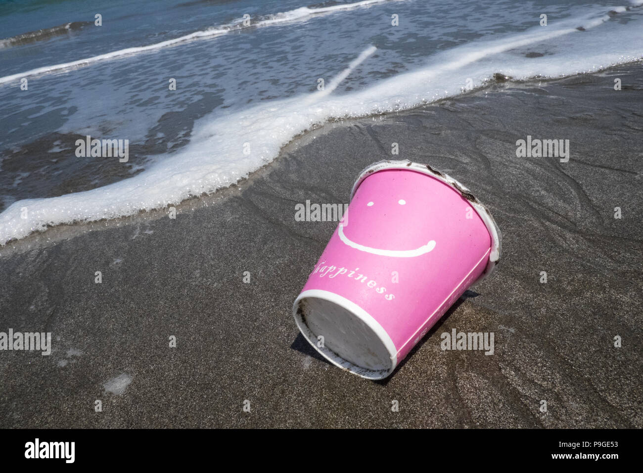 Happiness,smiley,face,on,plastic,container,straw,beach,near,Taitung ...
