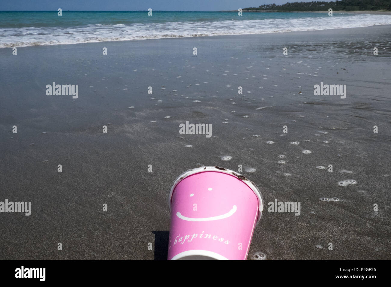 Happiness,smiley,face,on,plastic,container,straw,beach,near,Taitung ...