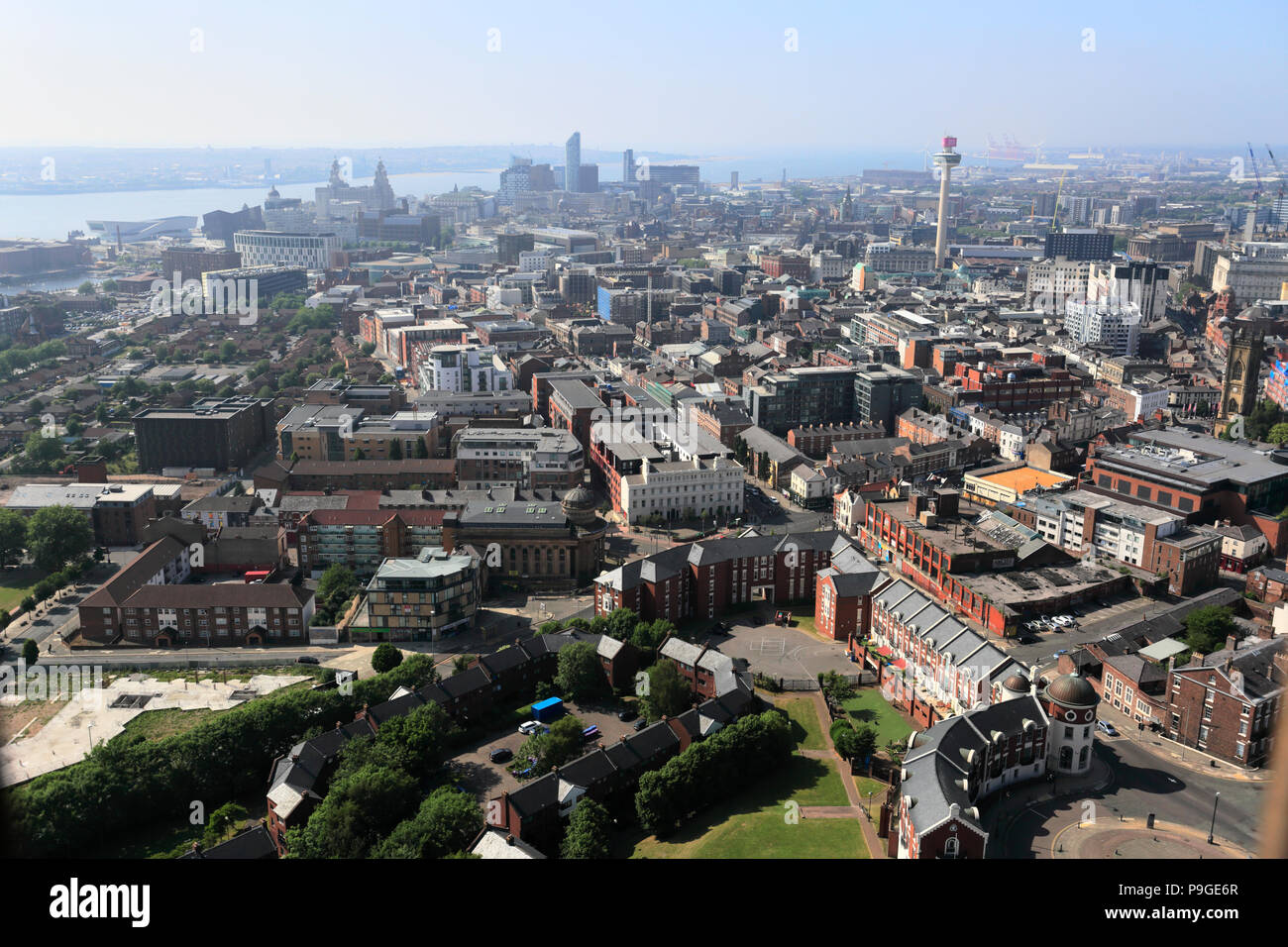 Rooftop view of Liverpool city from the Anglican Liverpool Cathedral ...