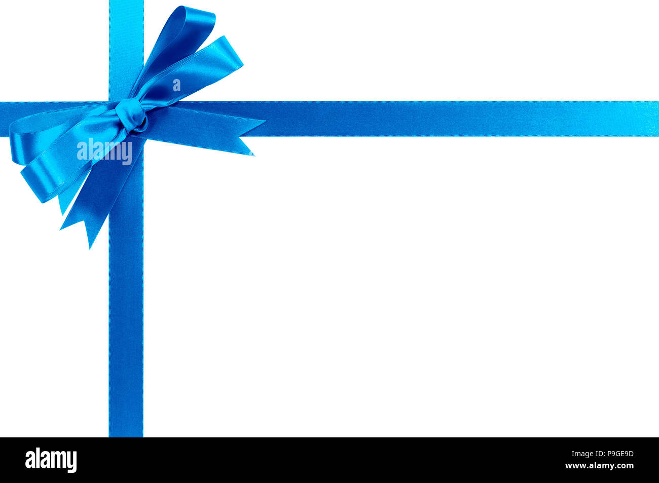 Light blue gift ribbon bow horizontal corner cross shape isolated on ...