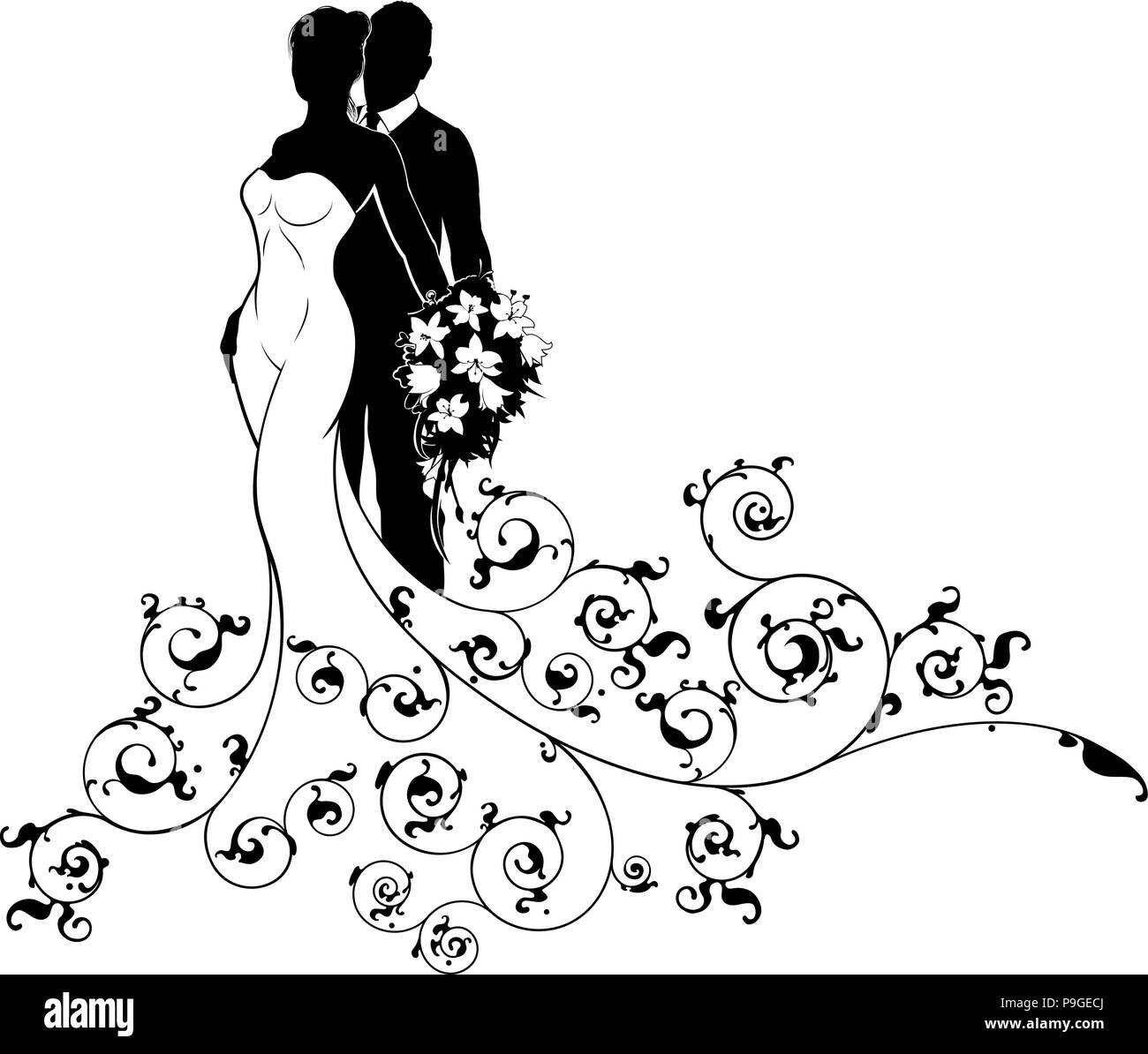 Bride and Groom Couple Wedding Silhouette Abstract Stock Vector Image ...