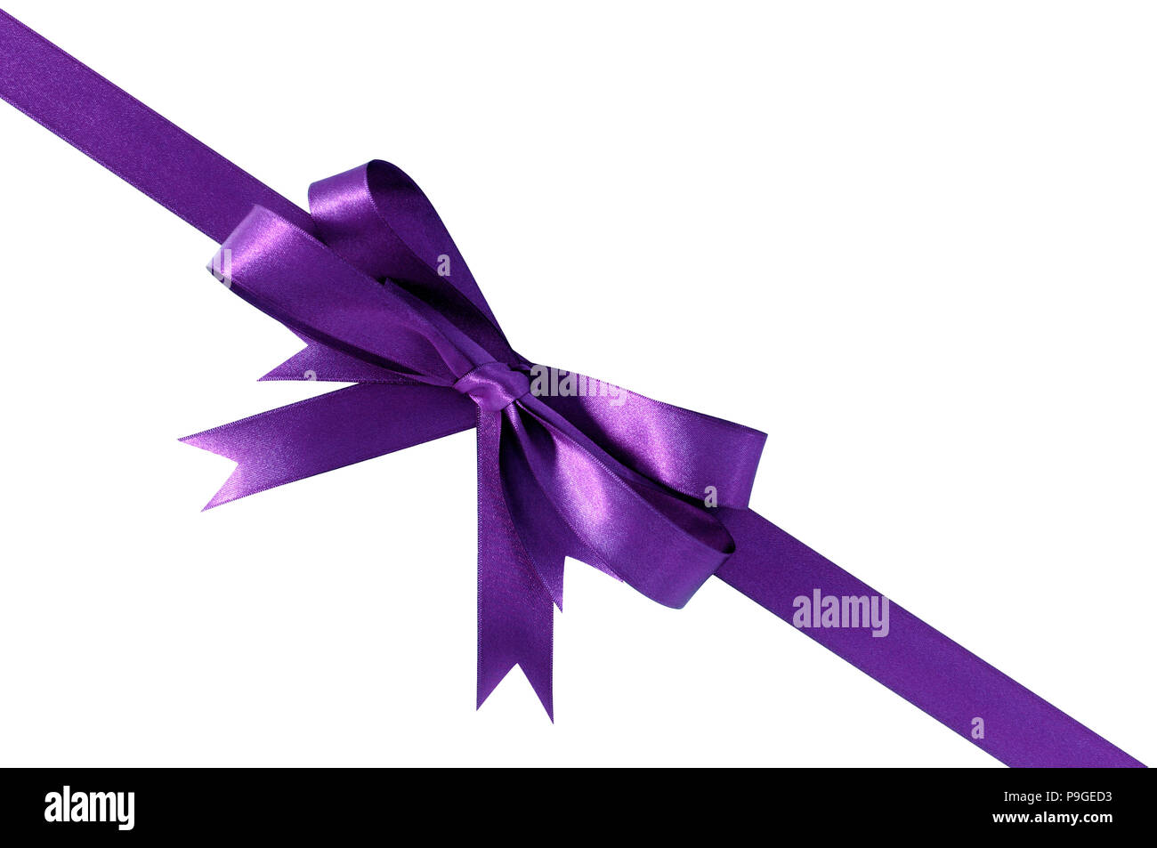 Purple gift ribbon bow corner diagonal isolated on white Stock Photo ...
