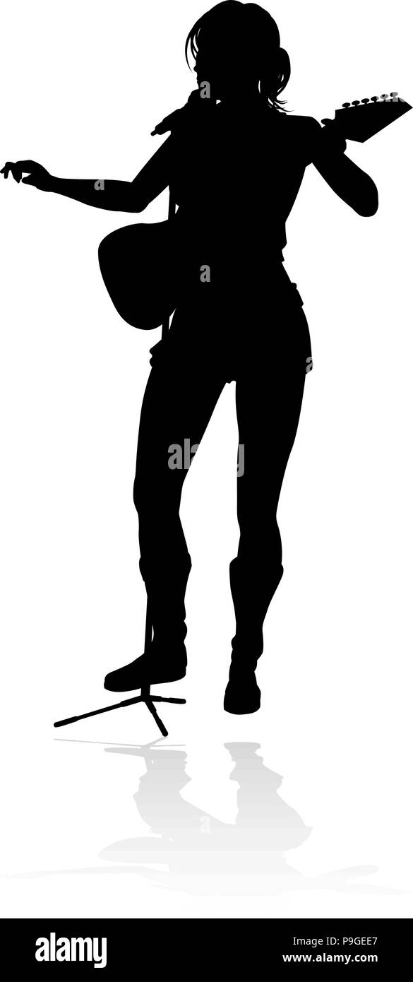 Female guitarist playing guitar Black and White Stock Photos & Images ...