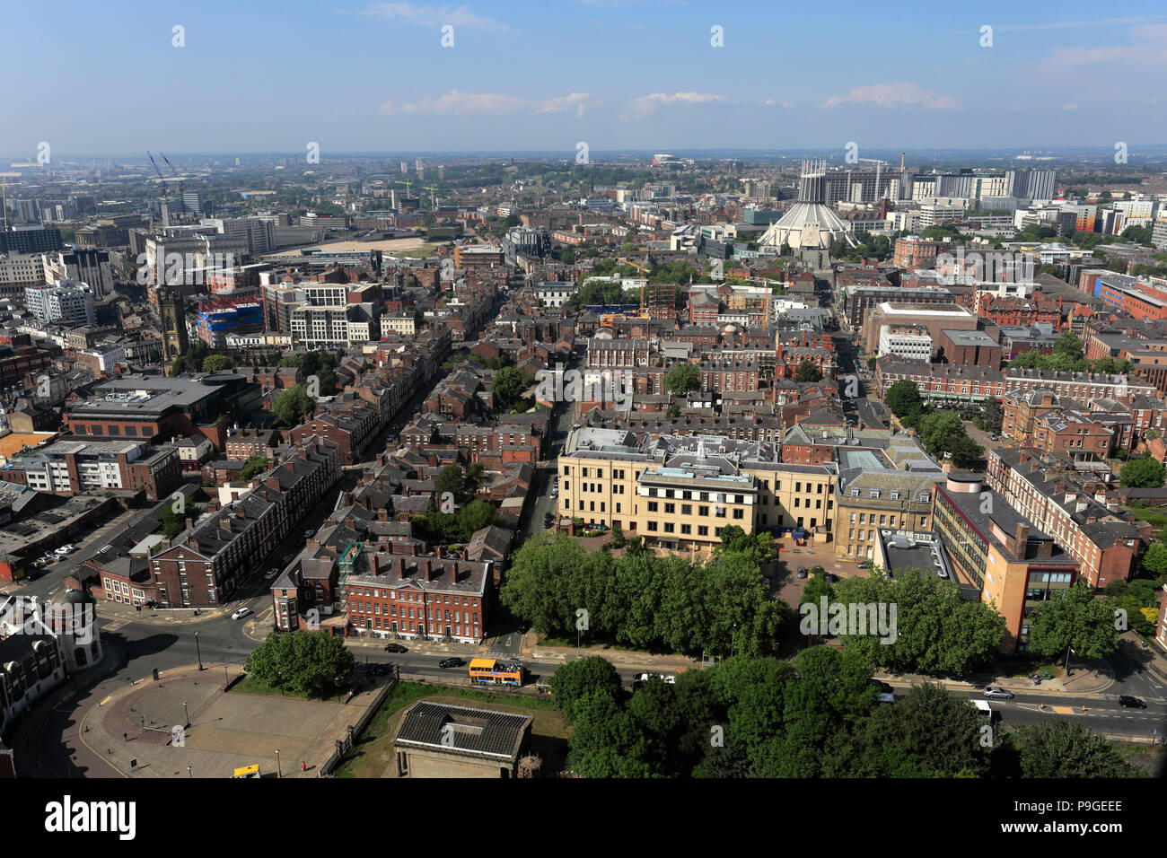 Rooftop view of Liverpool city from the Anglican Liverpool Cathedral ...