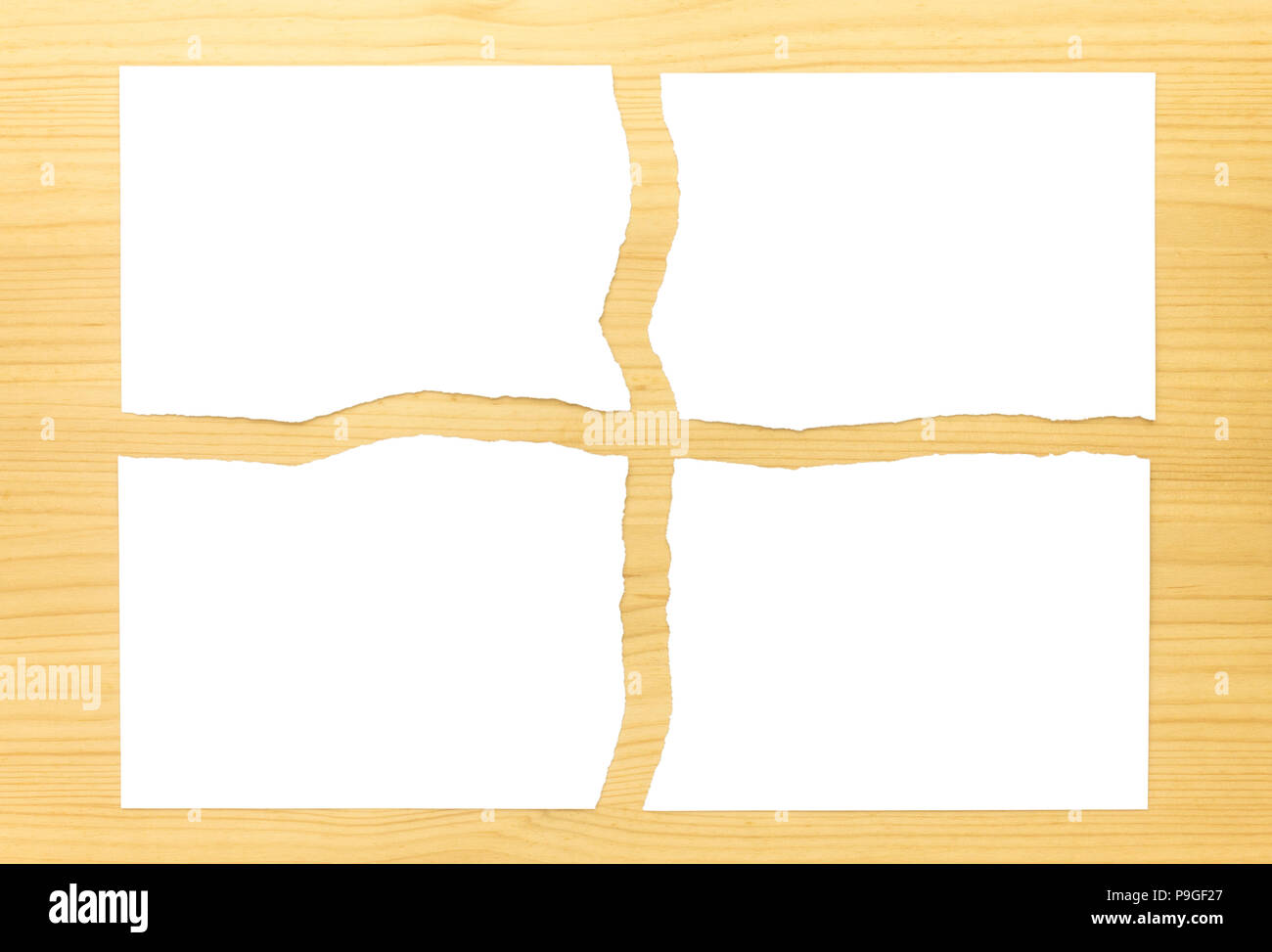 White Ripped Paper 4 Parts on Wood Background. White torn paper 4 part ...