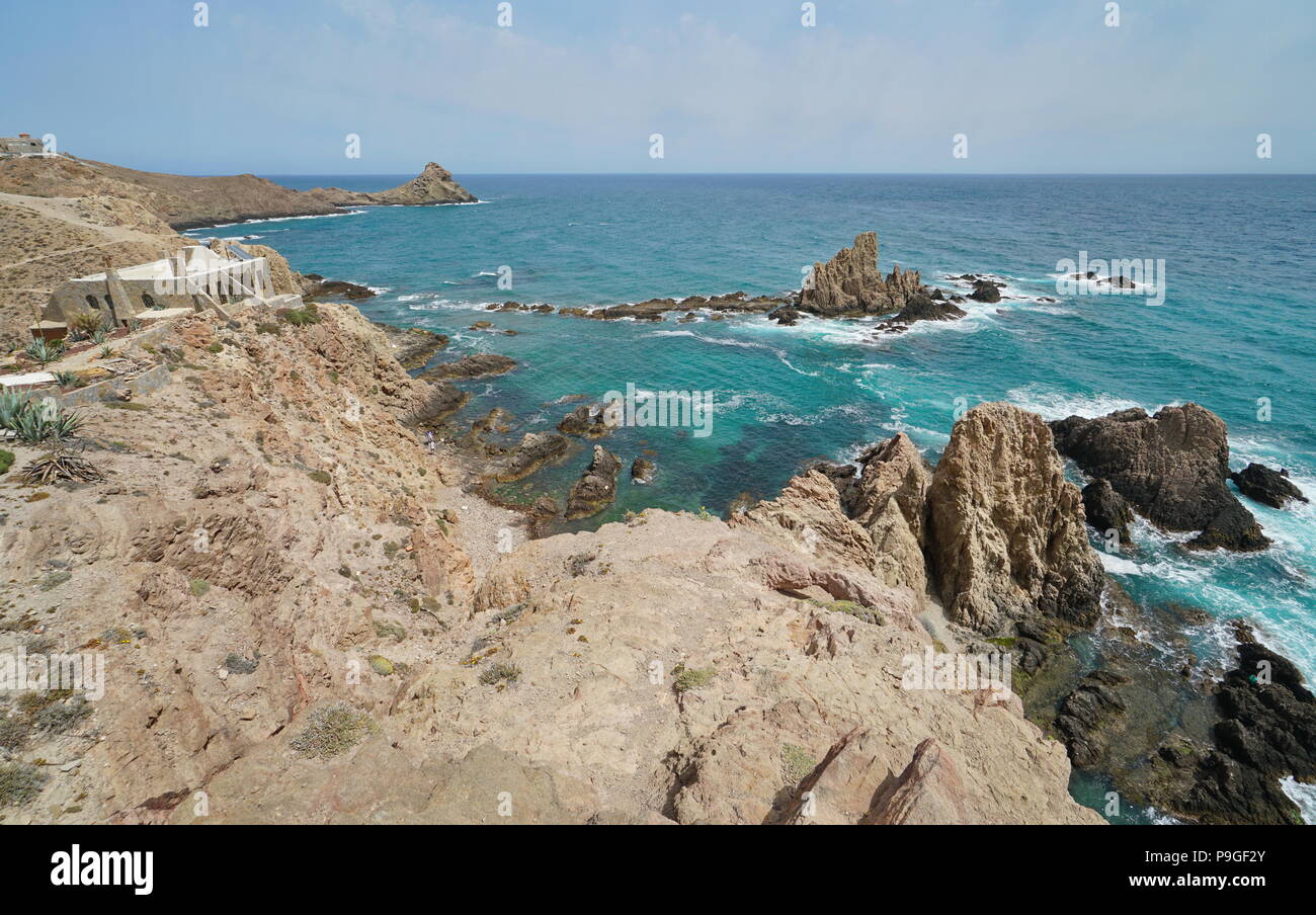 Rocky coast at the cape de Gata, the Mermaids Reef (Arrecife de las ...