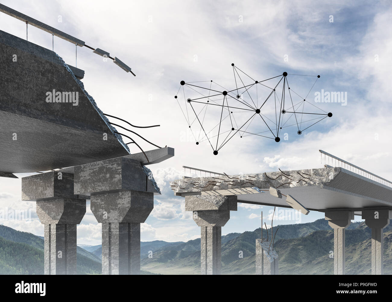 Damaged stone bridge as idea for problem and social connection concept ...
