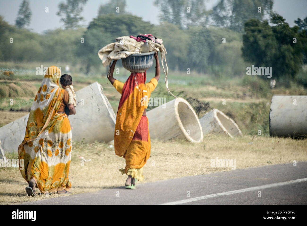 Street scenes of real life in Delhi India, photographed from a moving ...
