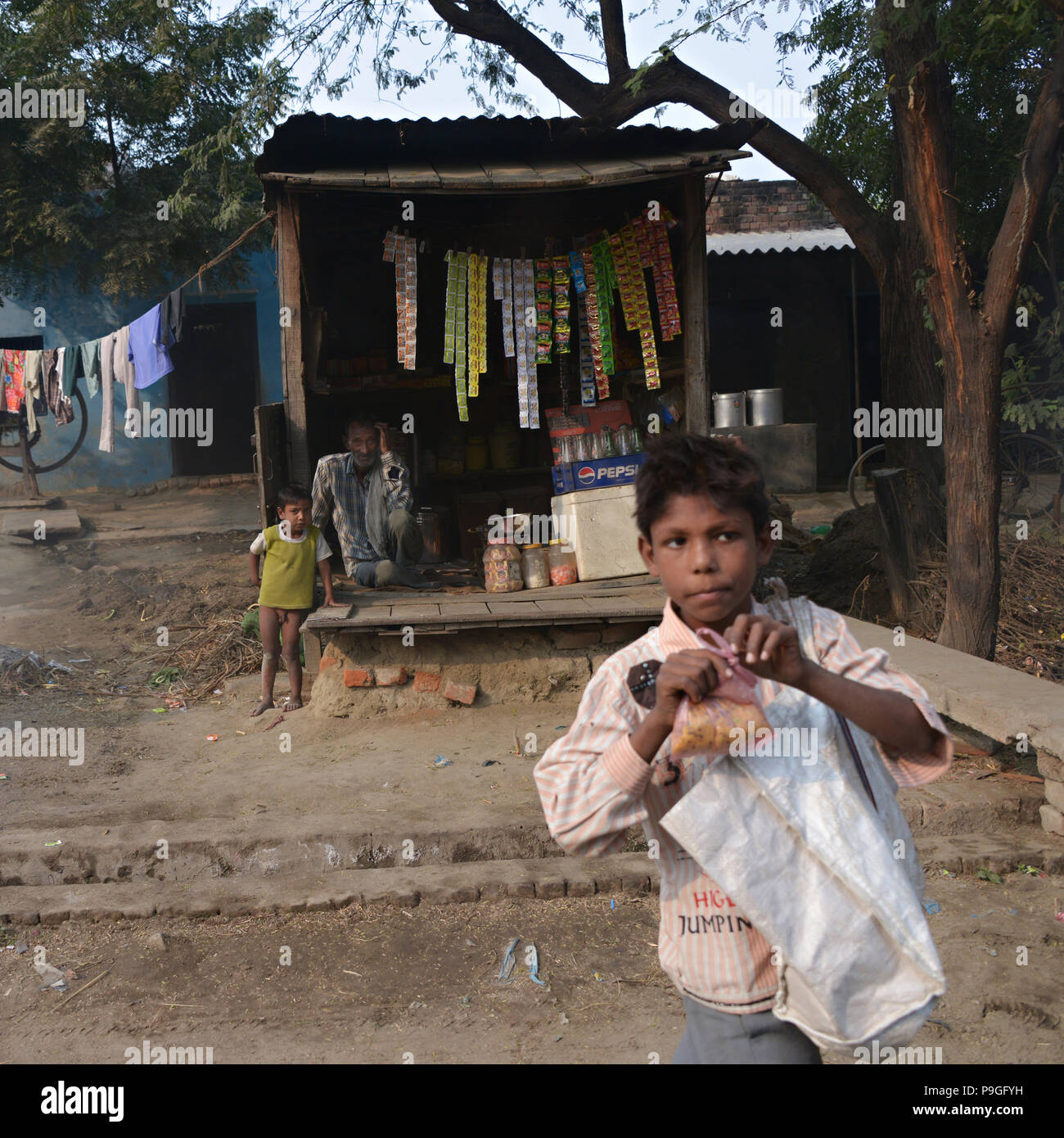 Street scenes of real life in Delhi India, photographed from a moving ...