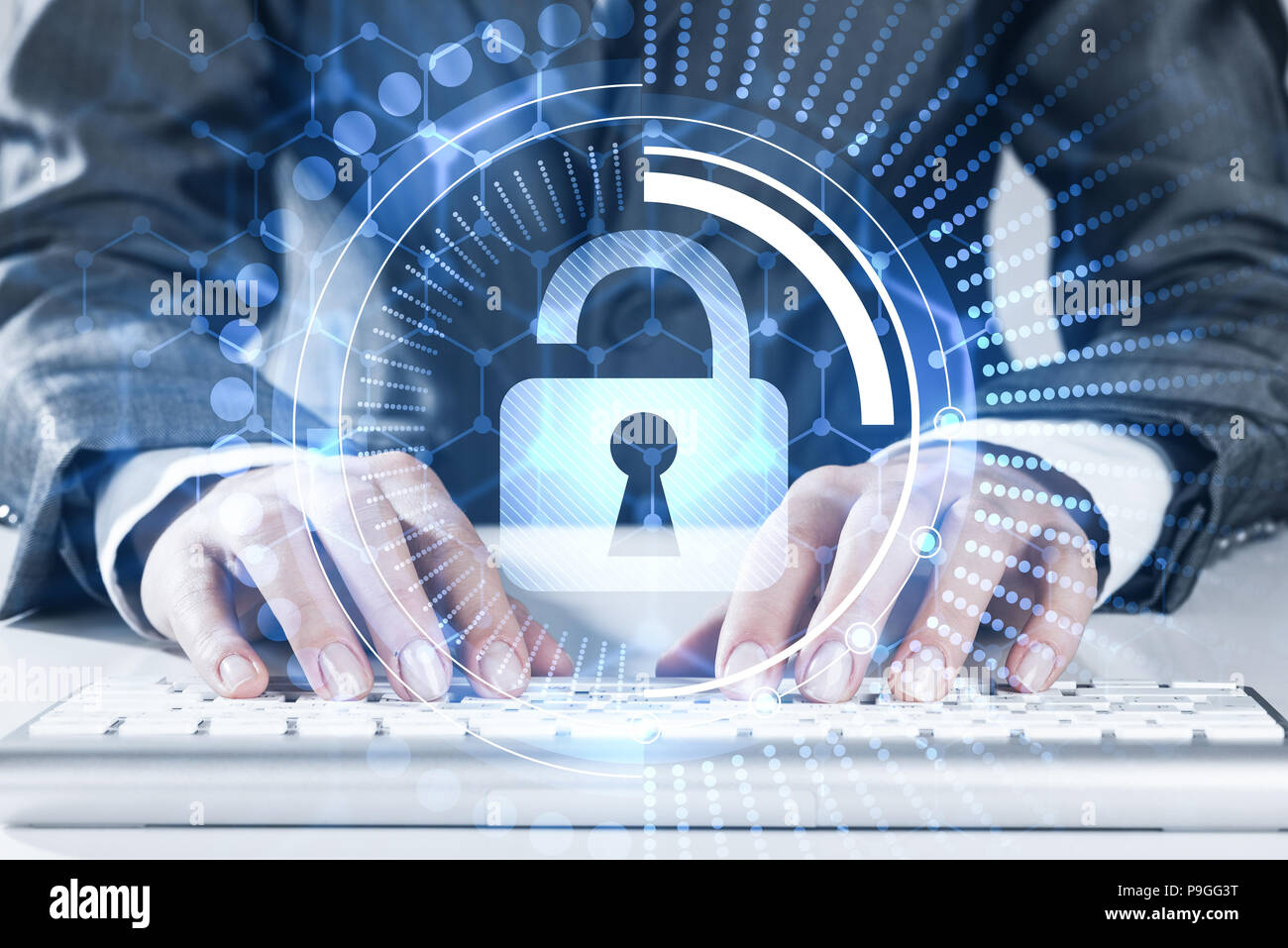 Internet security concept with woman typing password on keyboard Stock ...