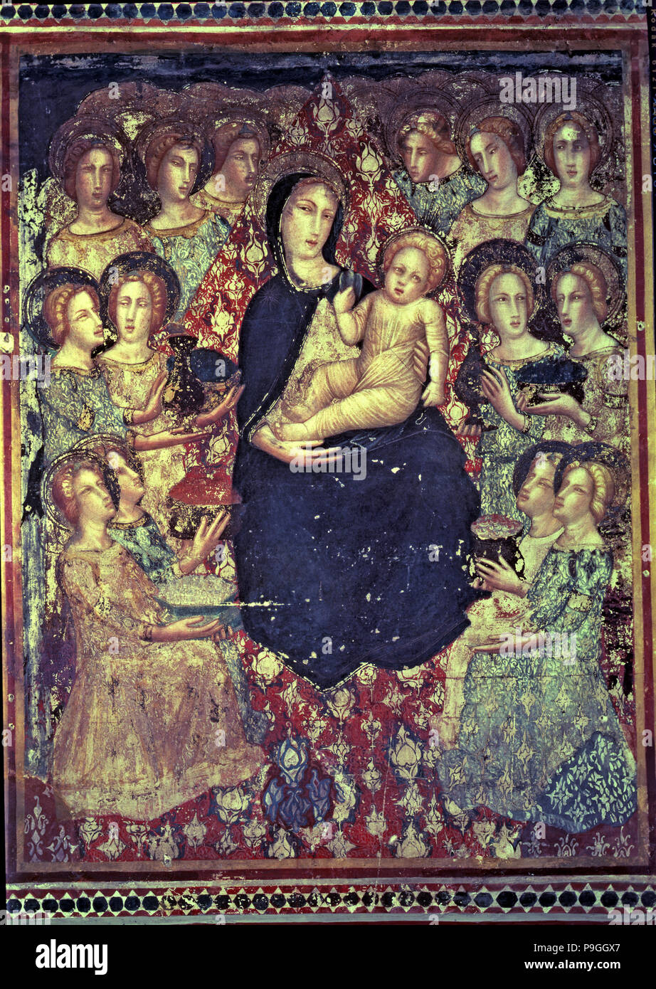 The Virgin with Angels', wall painting of 1346, by Ferrer Bassa Stock ...