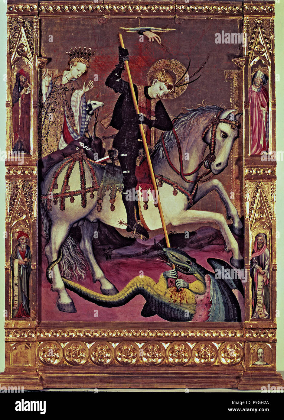 Altarpiece of Saint George. Central panel, the hand of God blesses the ...