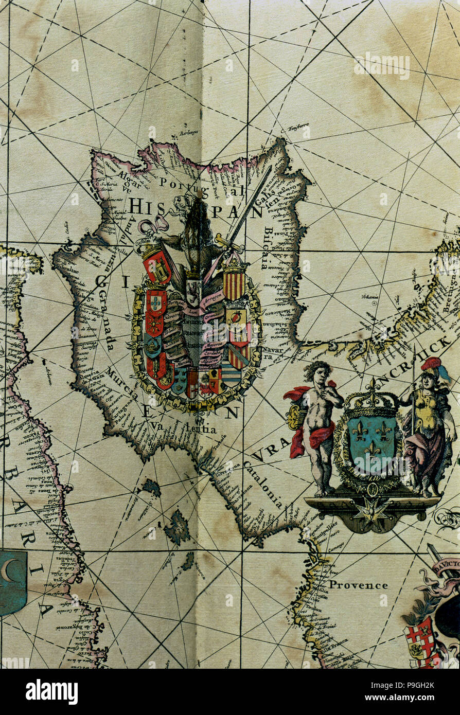 Map of Spain with all their kingdoms, Portugal and the Country of ...