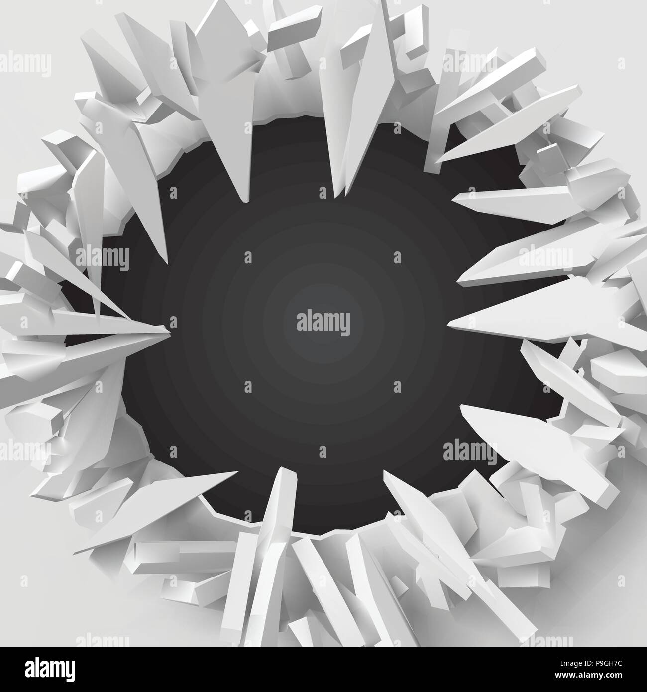 vector illustration of exploding wall with free area on center for any ...