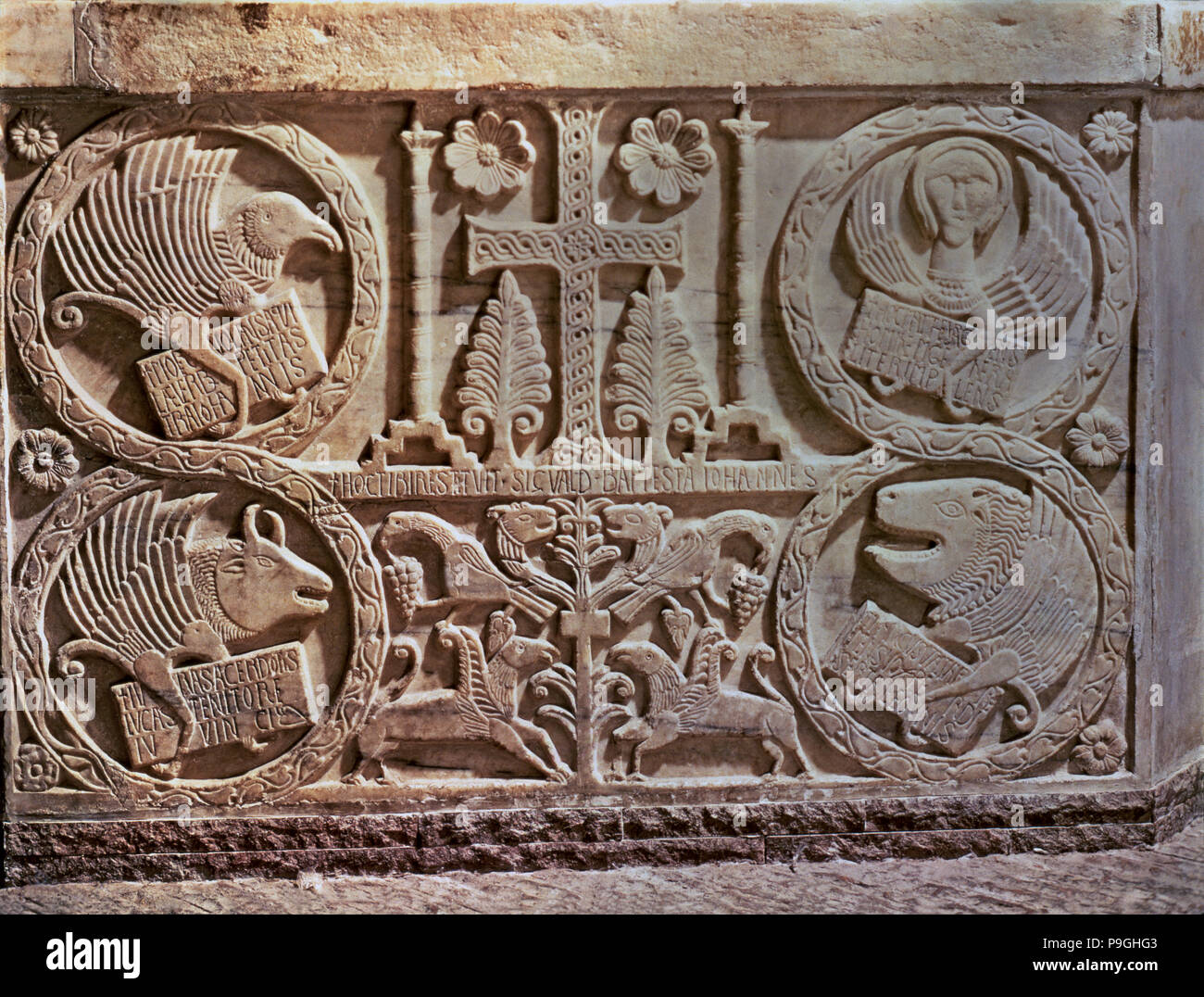 Bas-relief from the Baptistery of Saint Calixto (737-756). Detail of ...