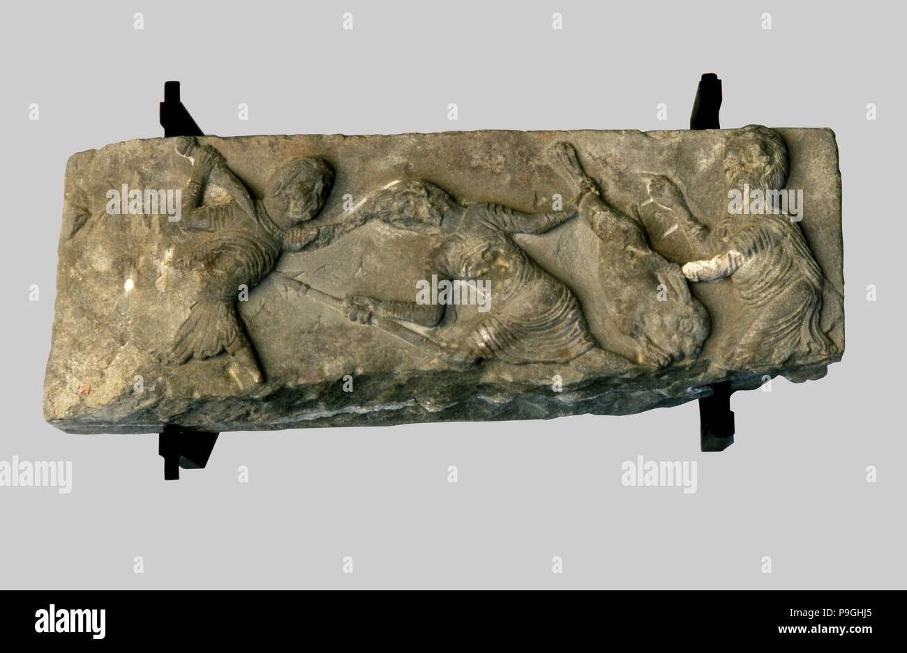 Frieze with hunting scene made of sandstone, it comes from the ...