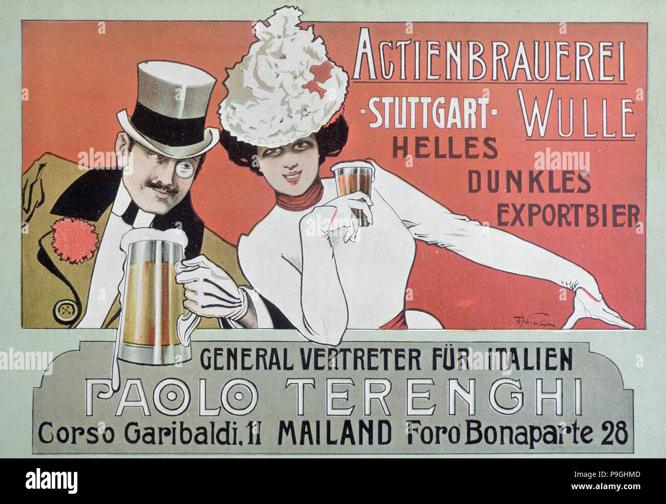 Advertising poster of German beer in Italy, 1904 Stock Photo - Alamy