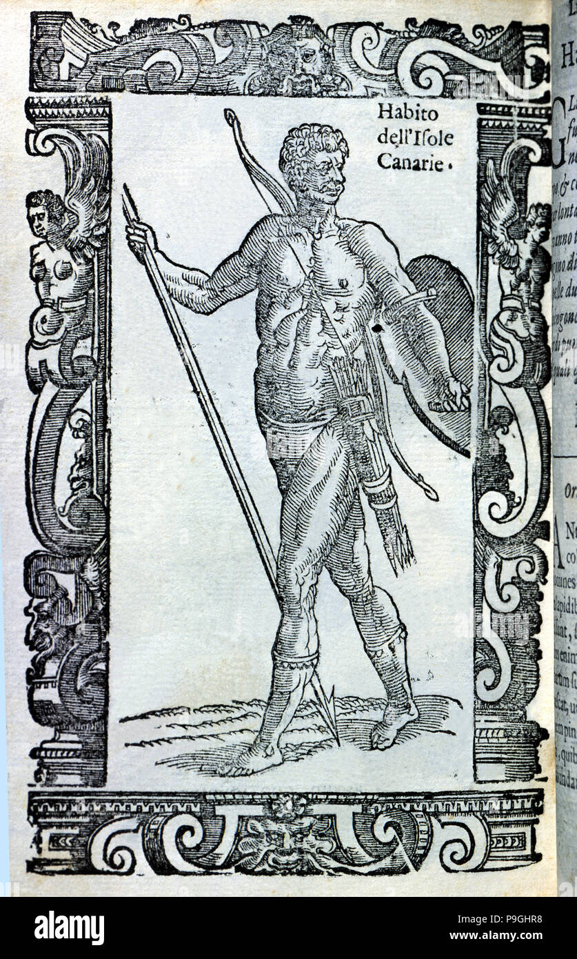 Guanche, man from the Canary Islands, engraving of 1590 from a work by ...